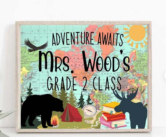 Adventure Welcome to Classroom Door Sign World Map Customized - Etsy
