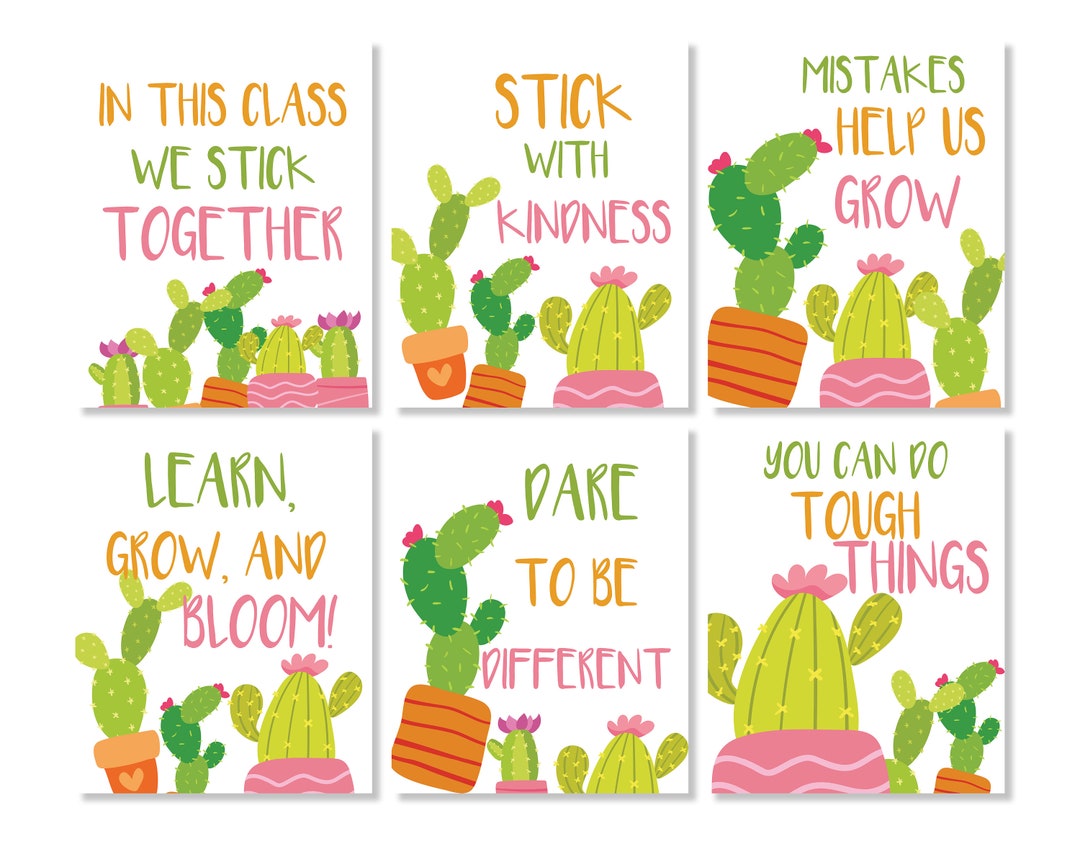 Cute Cactus Classroom Decor Cactus Quotes Poster, Set of 6 Cactus ...