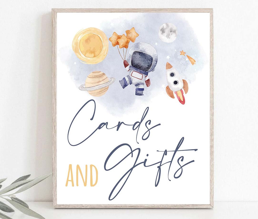 Cards and Gift Sign Space Party Sign Outer Space Birthday Sign Galaxy ...