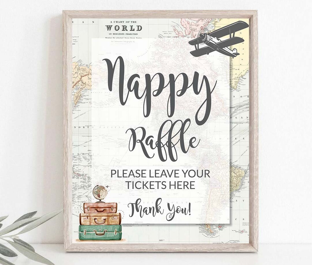 Nappy Raffle Sign, Travel Theme Baby Shower Adventure Baby Shower, Baby ...