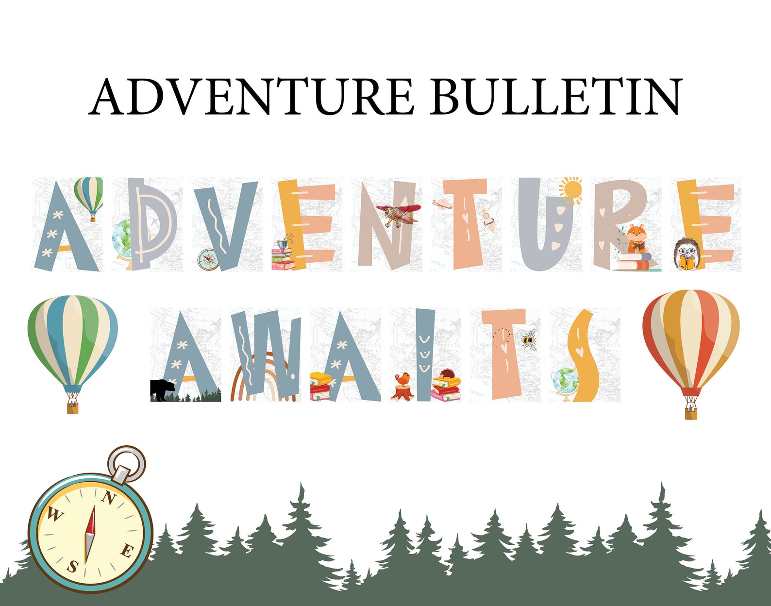 Adventure Awaits Bulletin Cutouts Printable Travel Classroom Bulletin ...