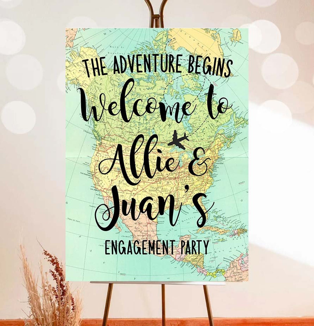 Welcome Sign Engagement Travel Theme Printable Sign Around the World ...