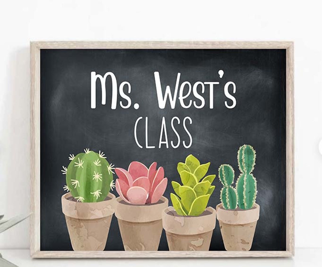 Teacher Classroom Door Sign, Cactus Classroom Decor Custom Teacher Sign ...