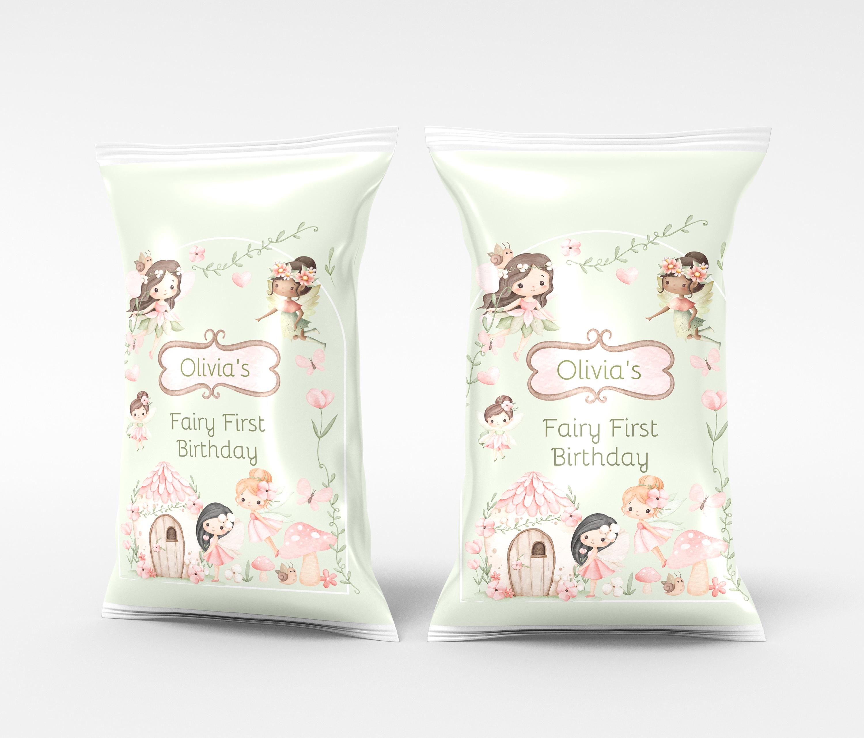 Editable Fairy First Birthday Chip Bag Template Magical Woodland Party ...