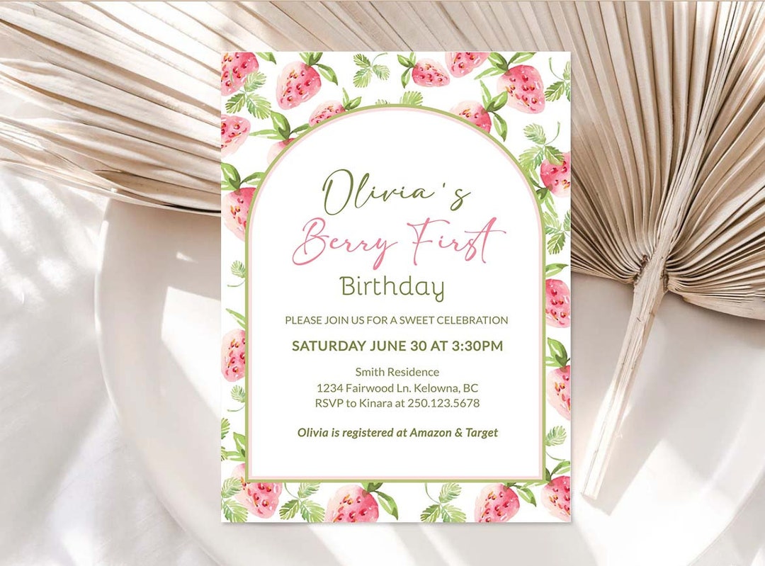 Editable Berry First Birthday Invitation Strawberry Invite Berry ...