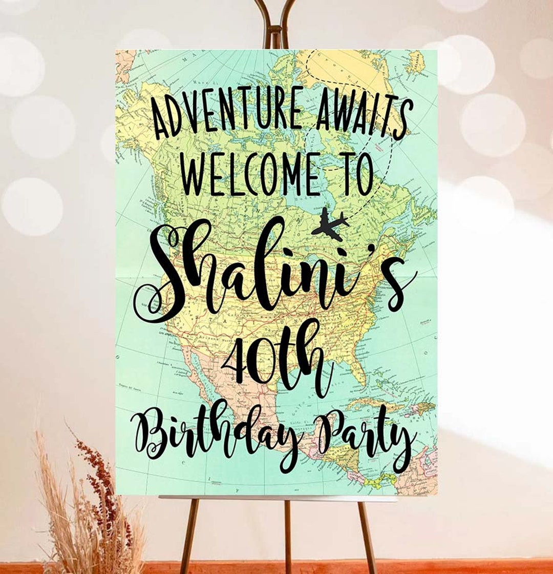 Welcome Sign Birthday Travel Theme Printable Sign Around the - Etsy