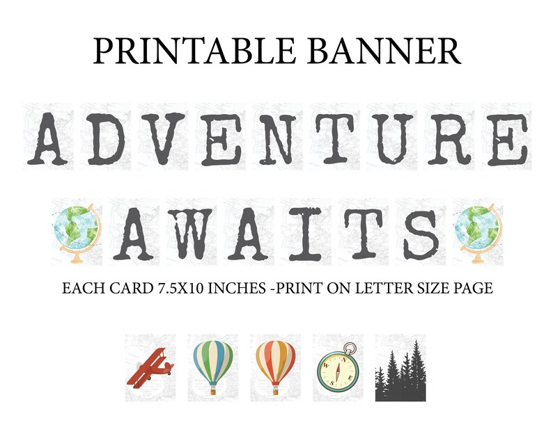 Adventure Awaits Banner Travel Theme Baby Shower Classroom - Etsy