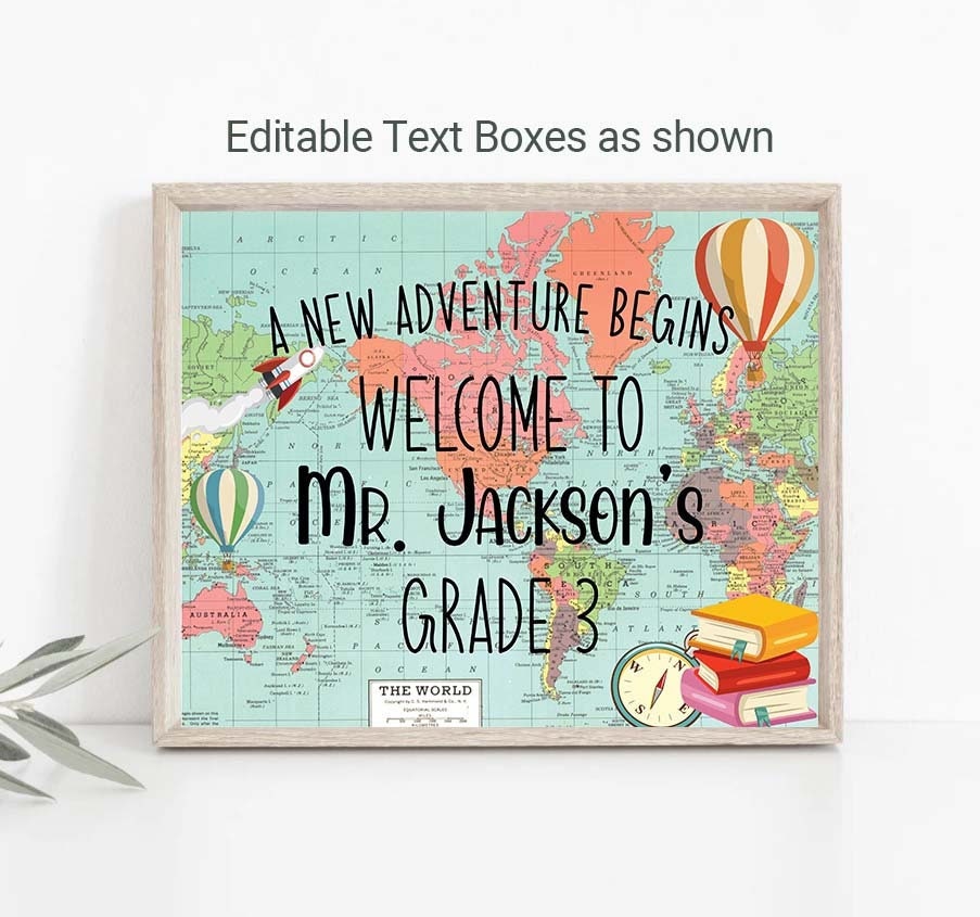 Welcome to Classroom Door Sign World Map Adventure Themed Classroom ...