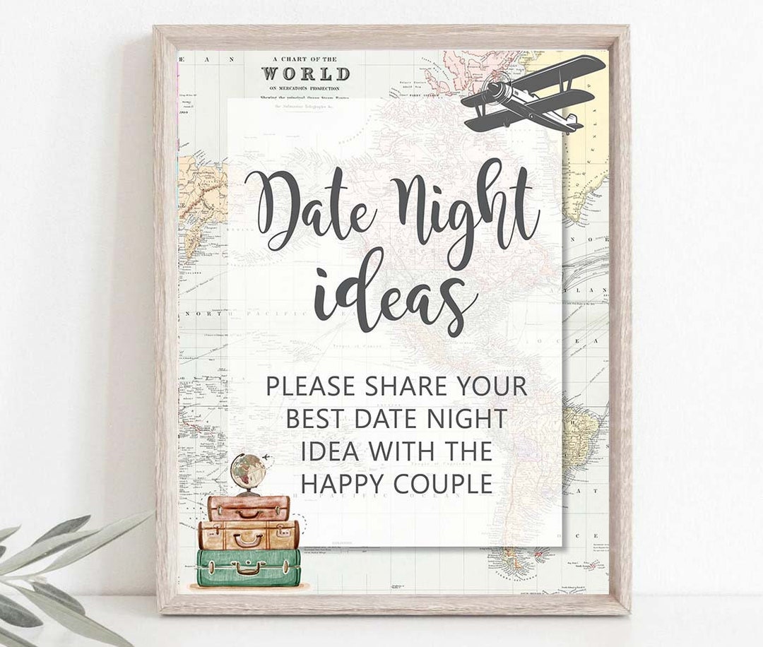 Date Night Ideas Sign, Bridal Shower Activities and Games, Travel From ...