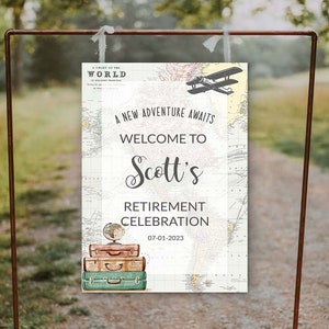 Welcome Sign Retirement Travel Theme Printable Sign Around the World ...