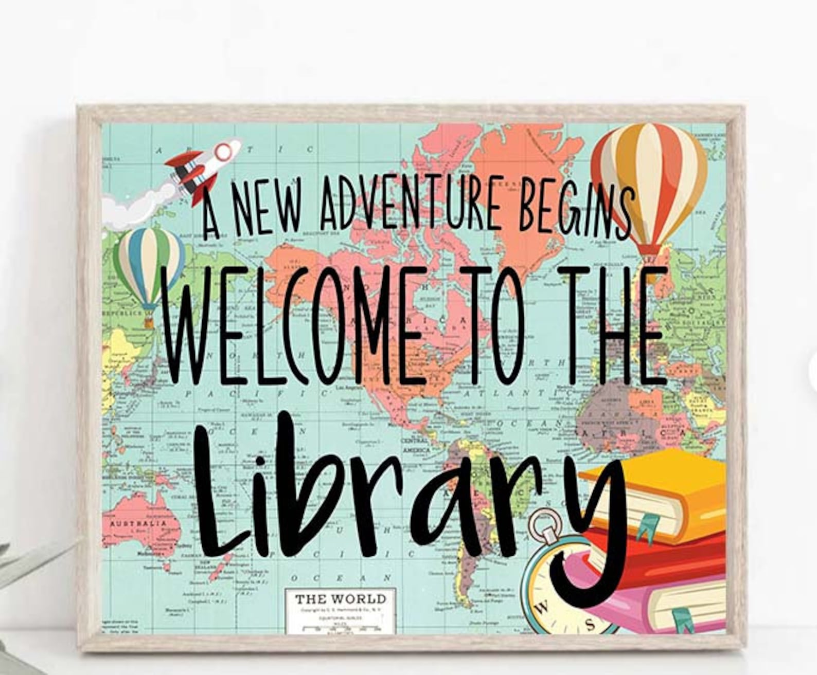 Library Welcome to Classroom Door Sign World Map Adventure Themed ...