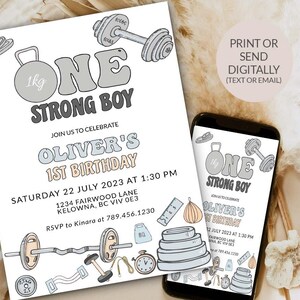 Editable First Birthday One Strong Boy Invitation 1st Boy Birthday ...