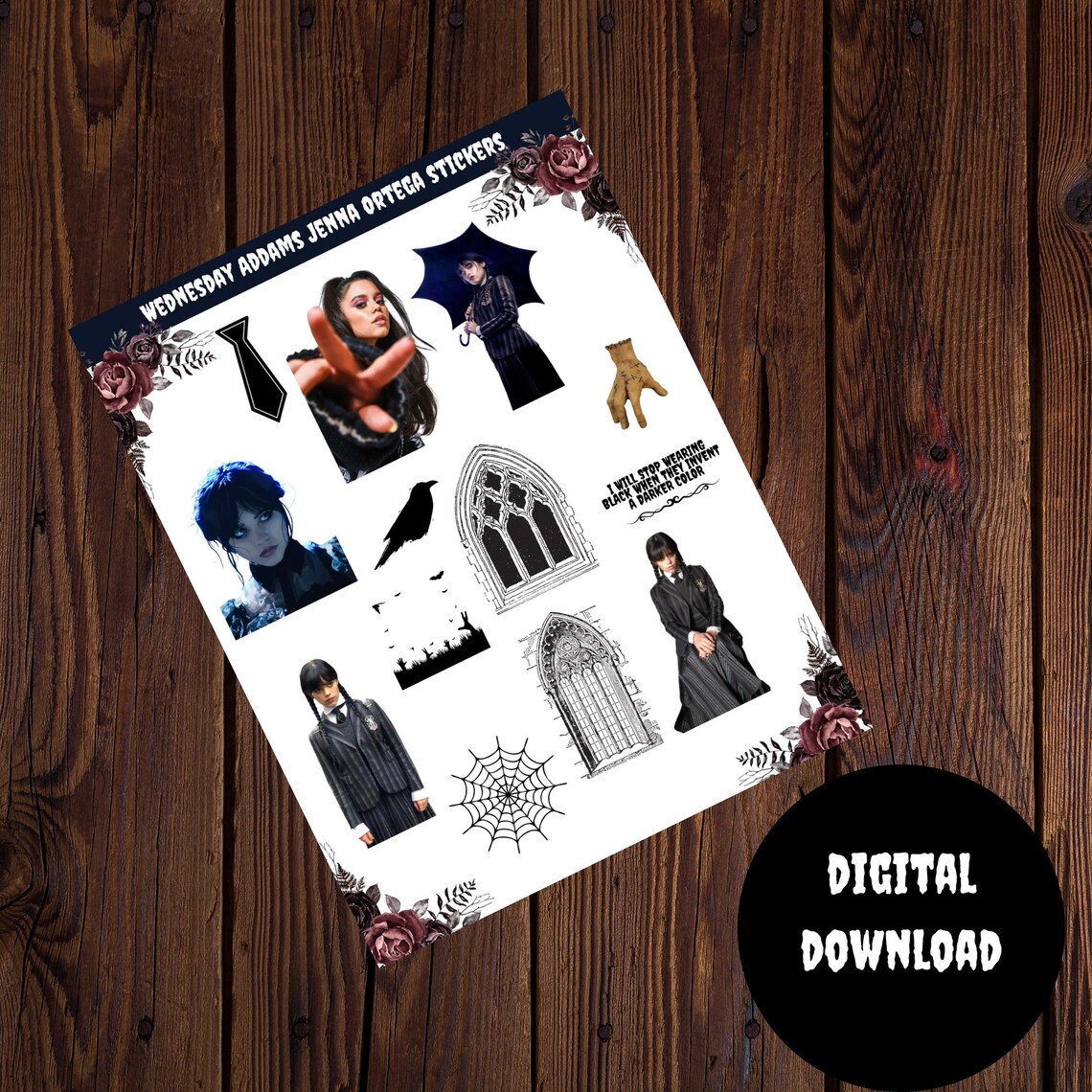 Wednesday Addams Jenna Ortega Stickers Printable - Etsy