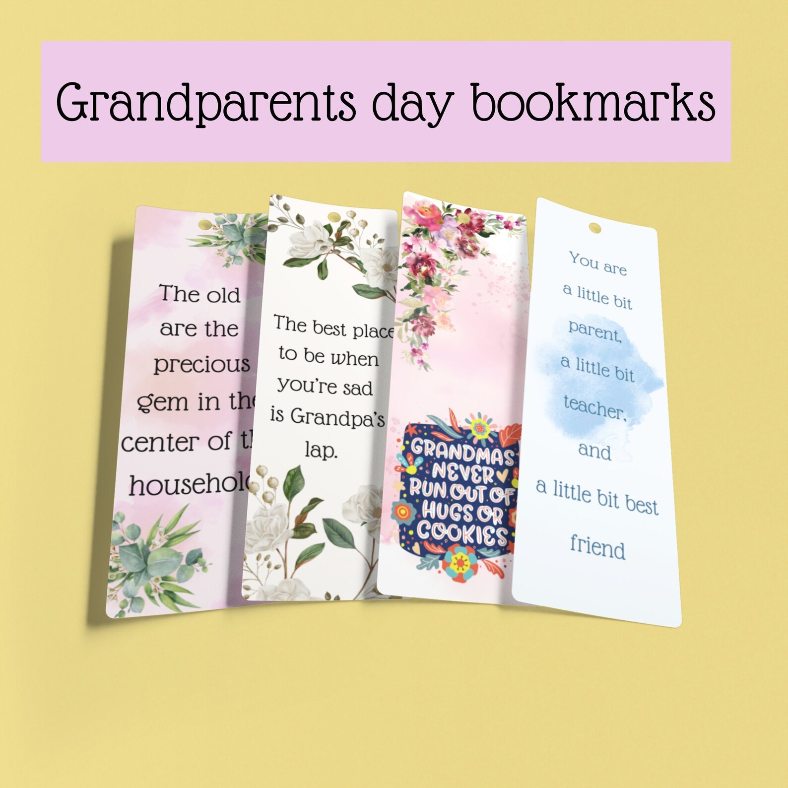 Grandparents Day Bookmark Set: Floral Quotes (digital Download) - Etsy