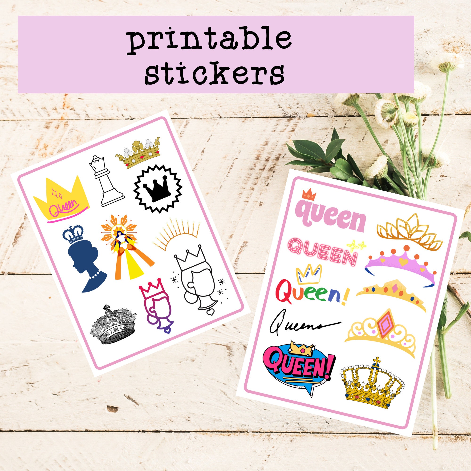 Queen Stickers Printable Set of 20 Pcs, Crown Printable Stickers ...