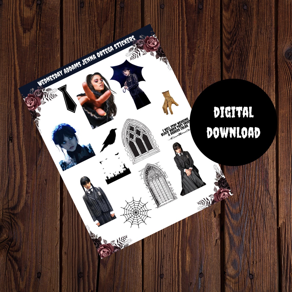 Wednesday Addams Jenna Ortega Stickers Printable - Etsy