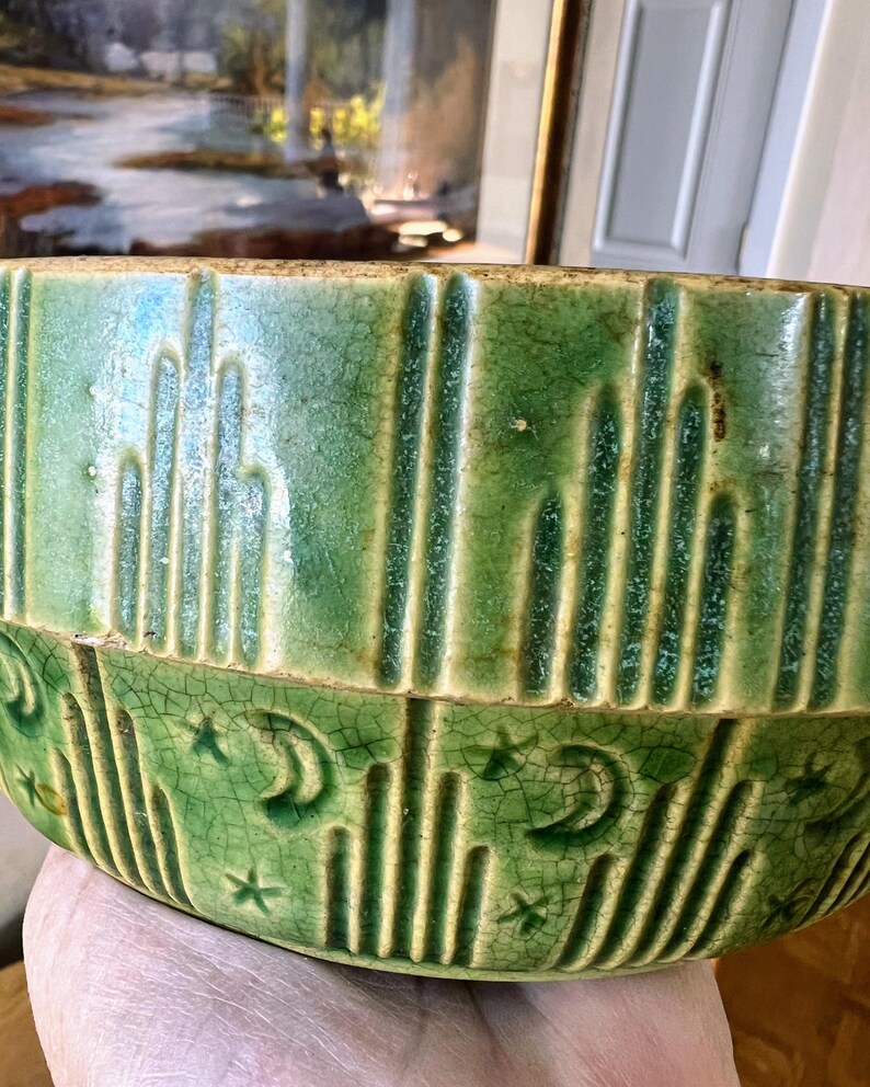 Rare Watt Pottery 1920s Moon and Stars Earthenware Casserole Dish Green ...
