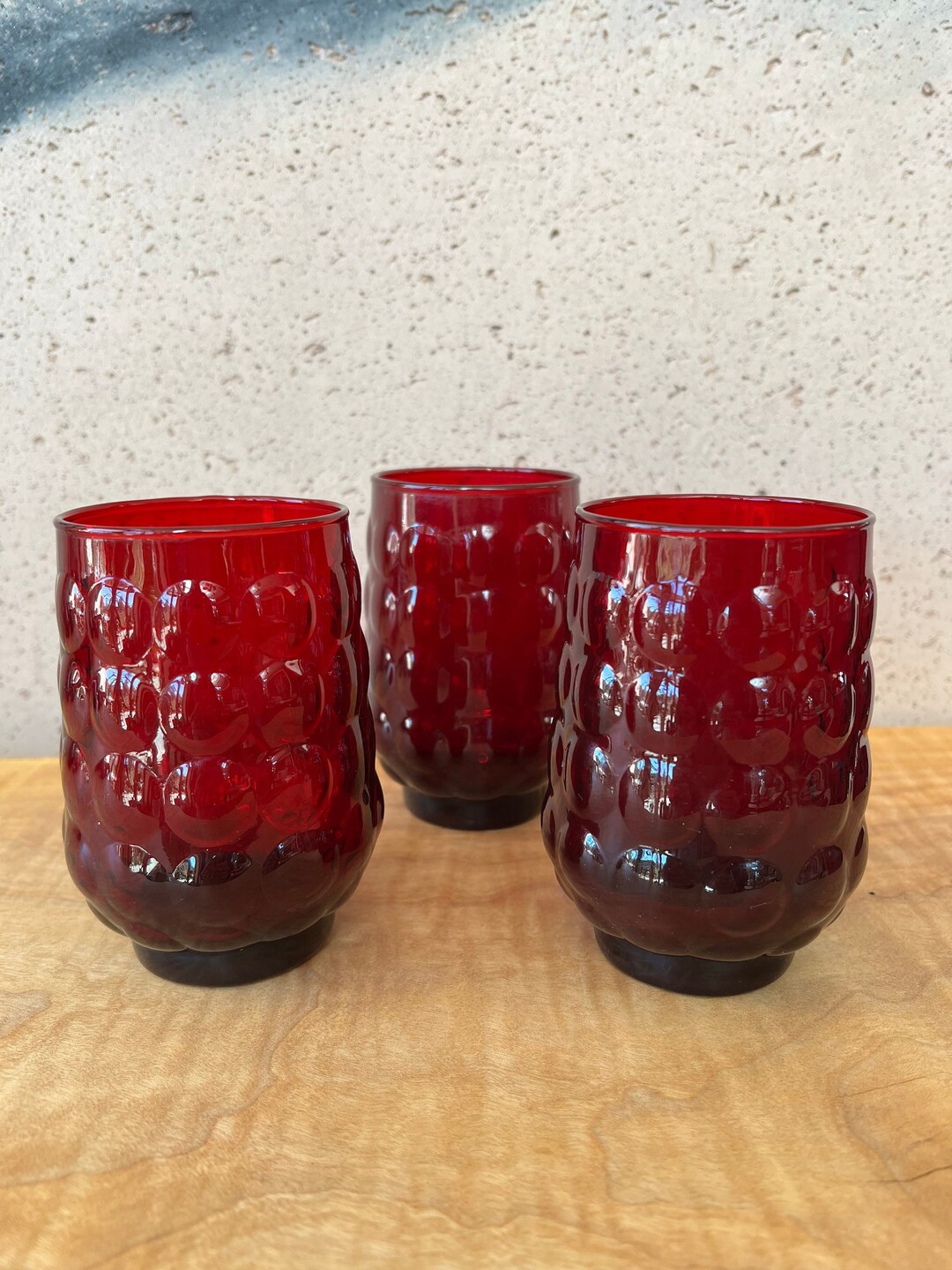 Anchor Hocking Royal Ruby Red Bubble Glass Tumblers, Set of 3, 4.5 Tall ...
