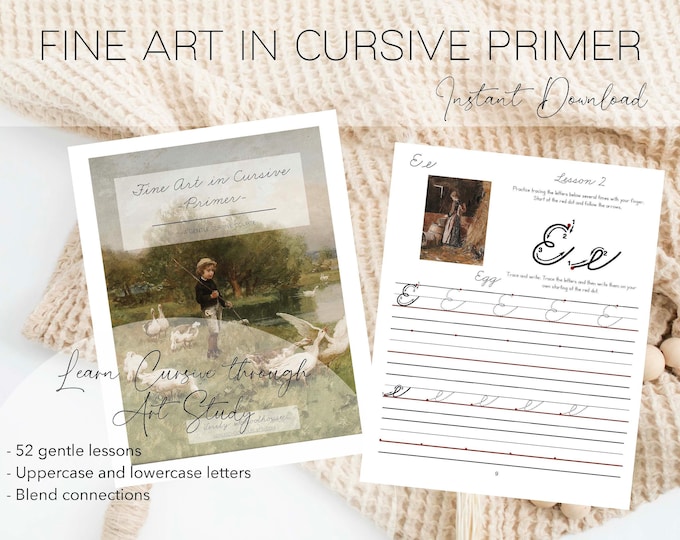 Cursive Workbook, Fine Art in Cursive Primer, Digital Download, Cursive ...