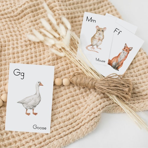 ABC Flashcards Watercolor Animal ABC Cards Printable - Etsy