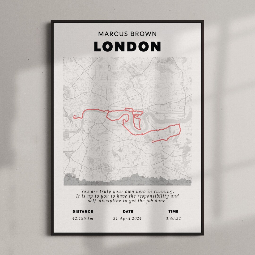 London Marathon – Running Race Map With Name and Quote – #1 Light ...