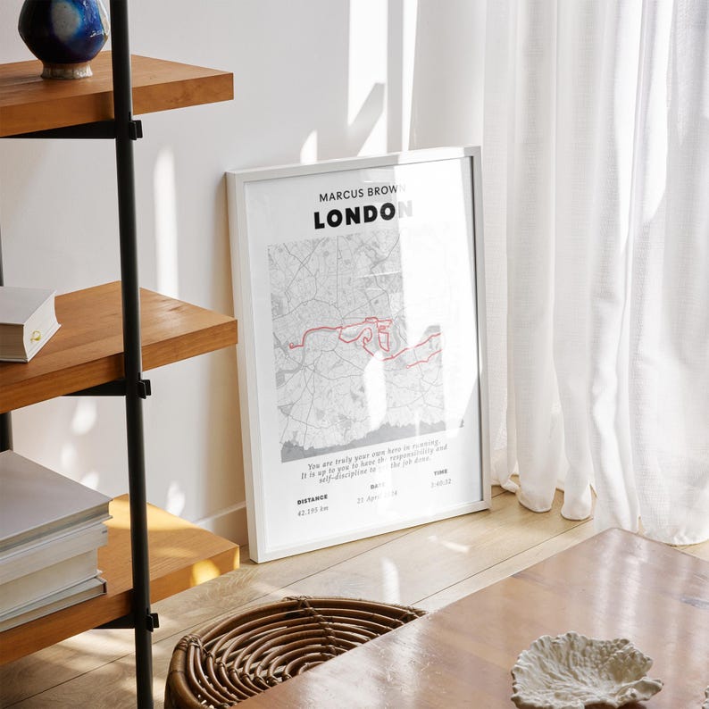 London Marathon – Running Race Map With Name and Quote – #1 Light ...