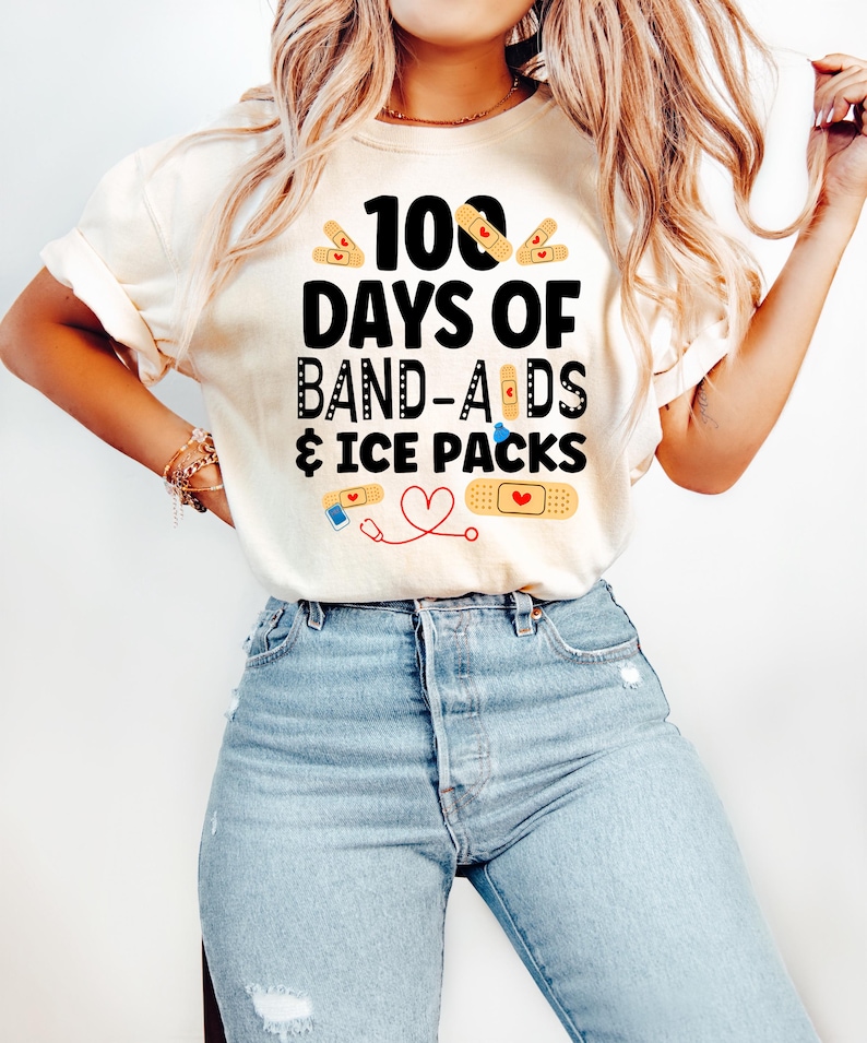 100 Days of Band-aids Ice Packs Shirt, 100th Day of School Nurse Shirt ...
