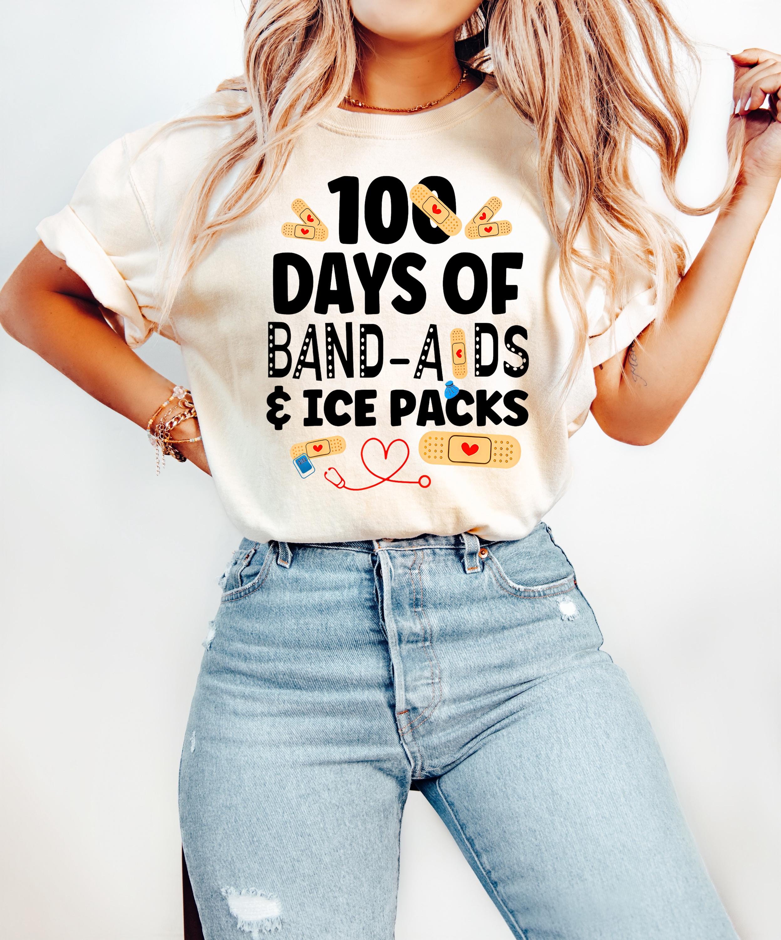 100 Days of Band-aids Ice Packs Shirt, 100th Day of School Nurse Shirt ...