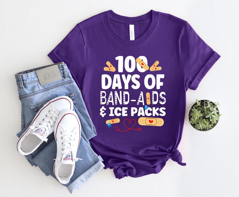 100 Days of Band-aids Ice Packs Shirt, 100th Day of School Nurse Shirt ...