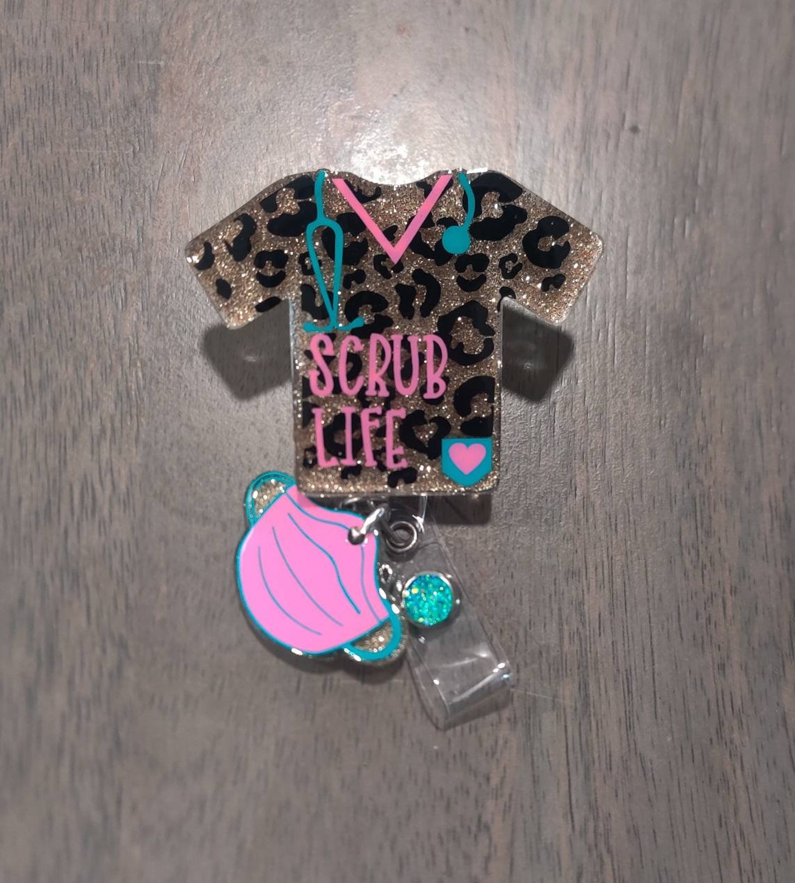 Leopard Print Scrub Top With Face Mask Badge Reel - Etsy