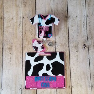 Cow Print Scrub Top With Face Mask Badge Reel/nurse Badge Reel/ Face ...