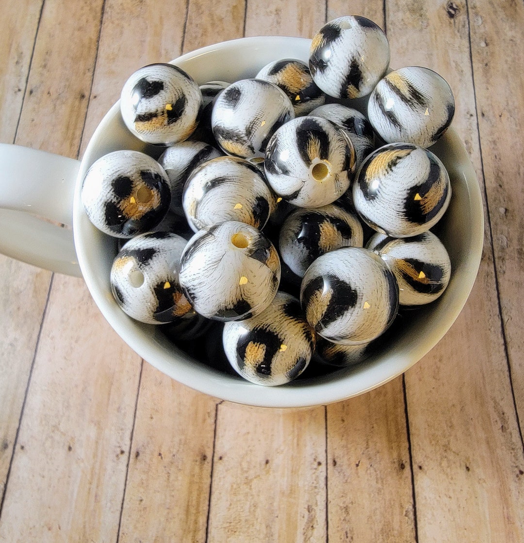 20mm Brown Leopard Print Chunky Beads/animal Print Beads/leopard Print ...