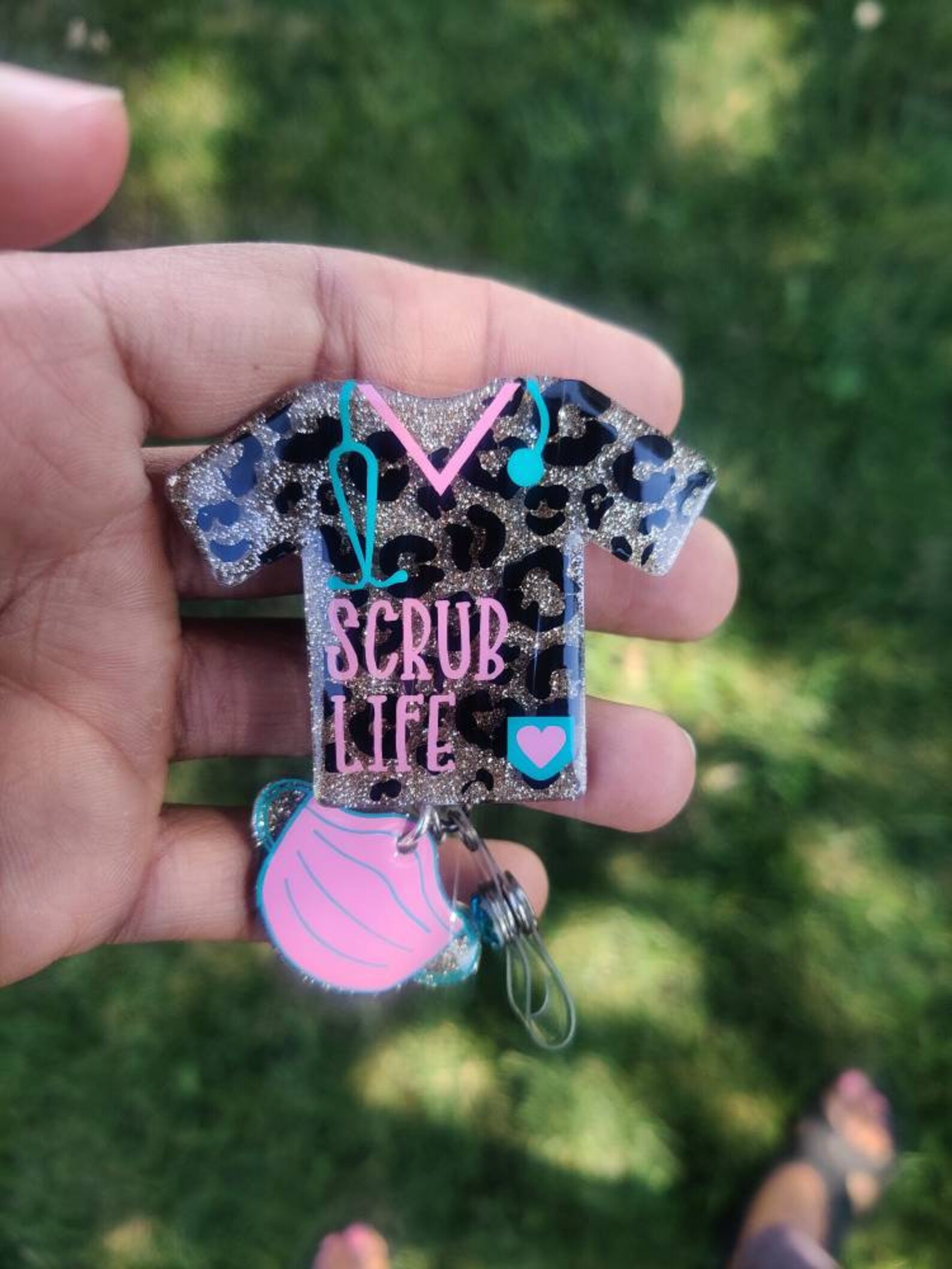 Leopard Print Scrub Top With Face Mask Badge Reel - Etsy