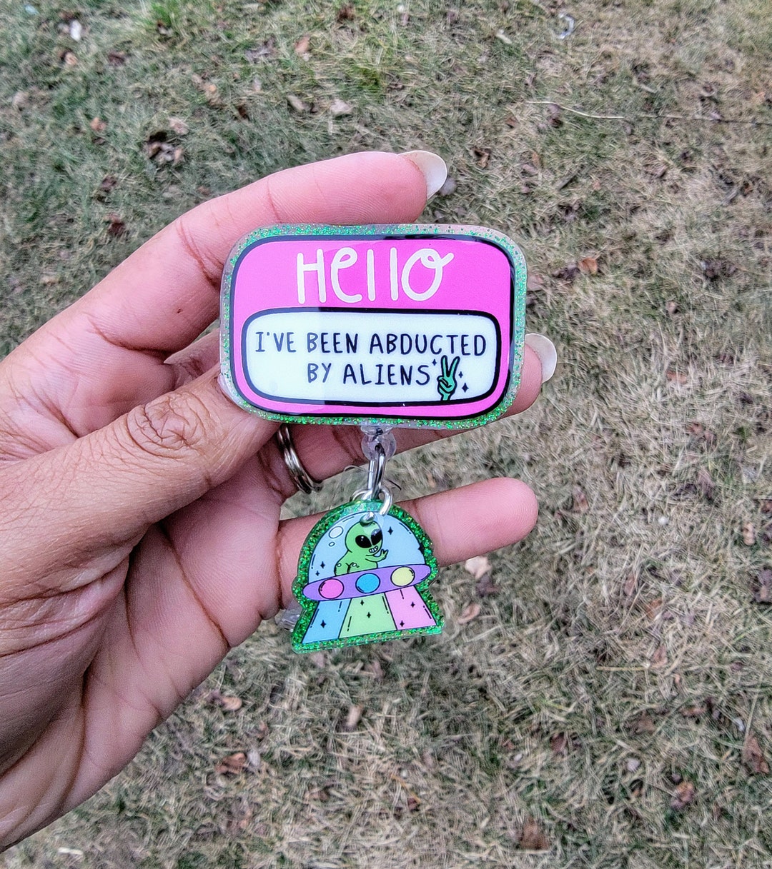 Alien Spaceship Badge Reel, Beaded Badge Reel, Ufo Badge Reel, Medical ...