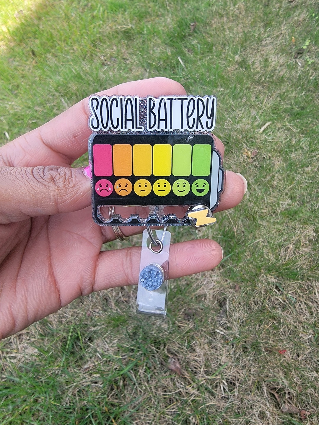 Social Battery Badge Reel, Funny Badge Reel, Hospital Badge Reel ...