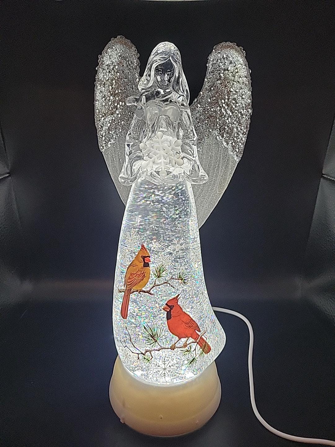 Glitter Swirl LED Lighted Angel With Cardinals Figurine Clear 5.5wx4.5dx12.5h - Etsy