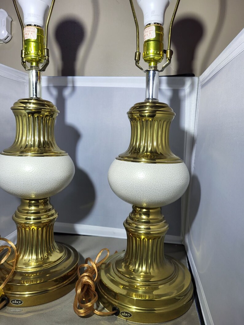 Vintage Alsy Table Lamp Pair Mid Century Brass Ceramic - Etsy