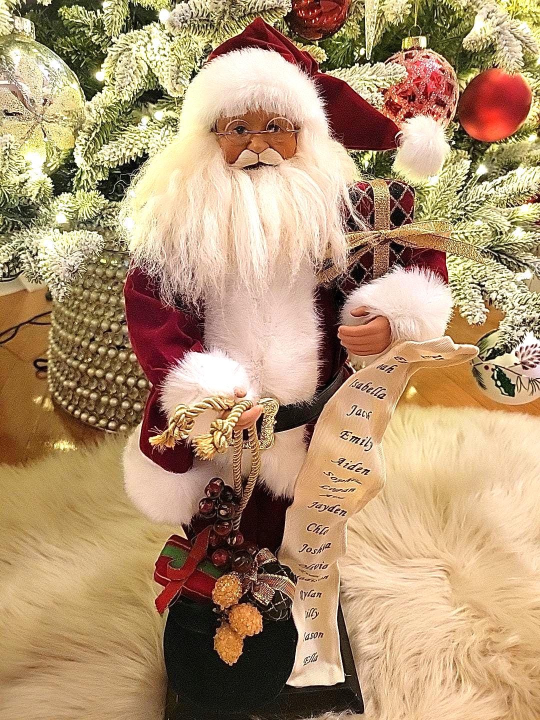 Red Velvet Santa Figurine: 18" Holiday Decor With List and Sack - Etsy