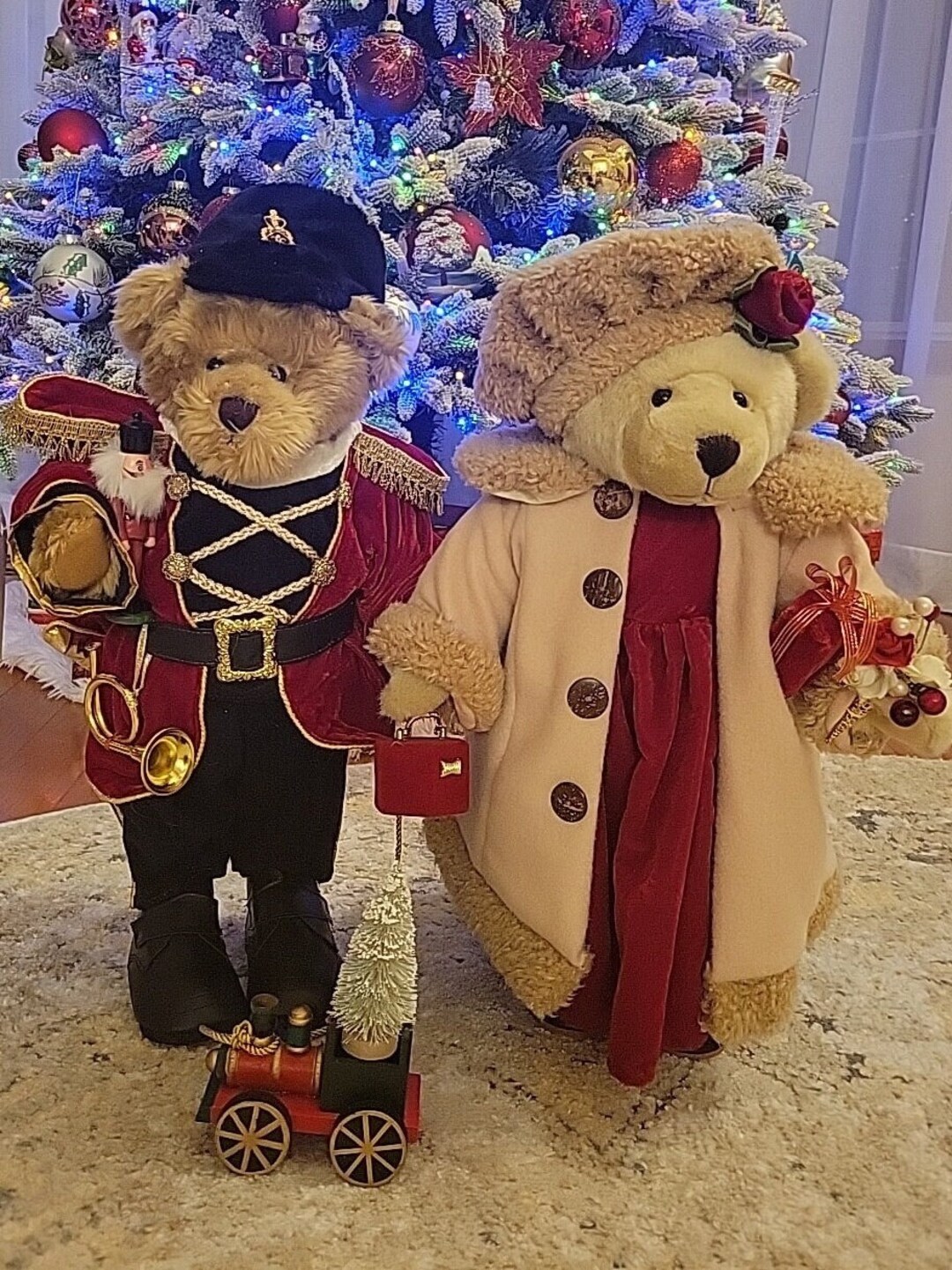 Christmas Santa Plush Bears Vintage Decoration 19 Tall Violin Creative ...