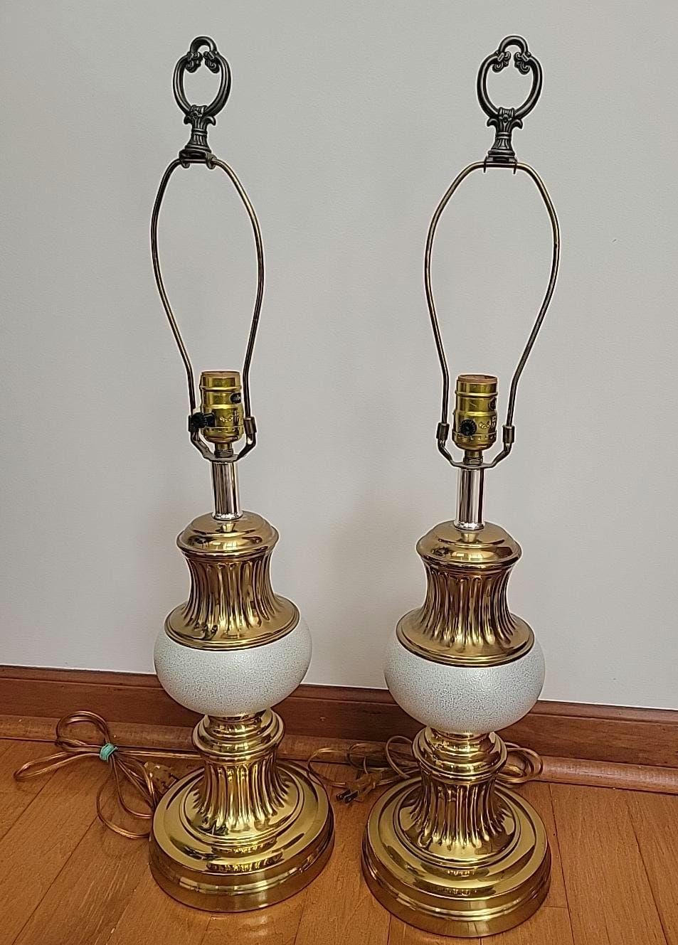 Vintage Alsy Table Lamp Pair Mid Century Brass Ceramic Neoclassical ...