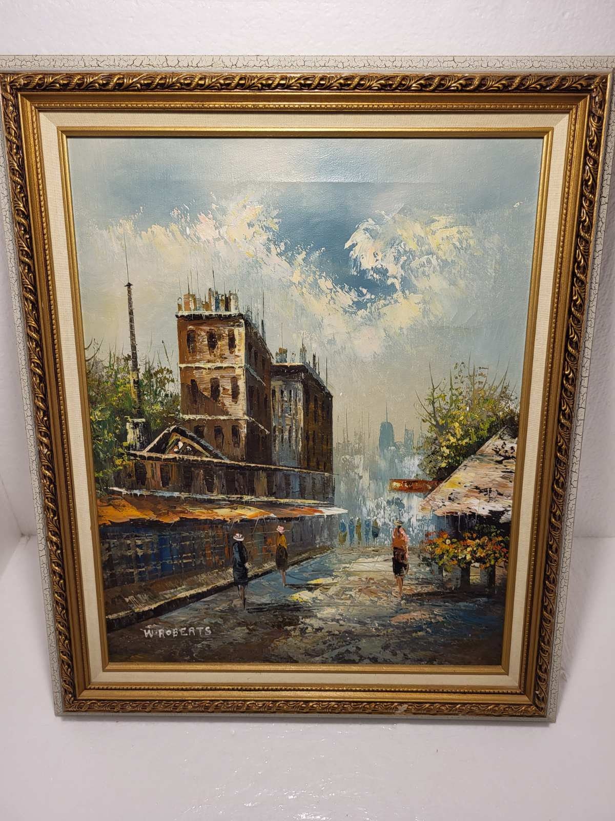Signed W. Robert Oil Painting Framed French Street Scene Canvas Size ...