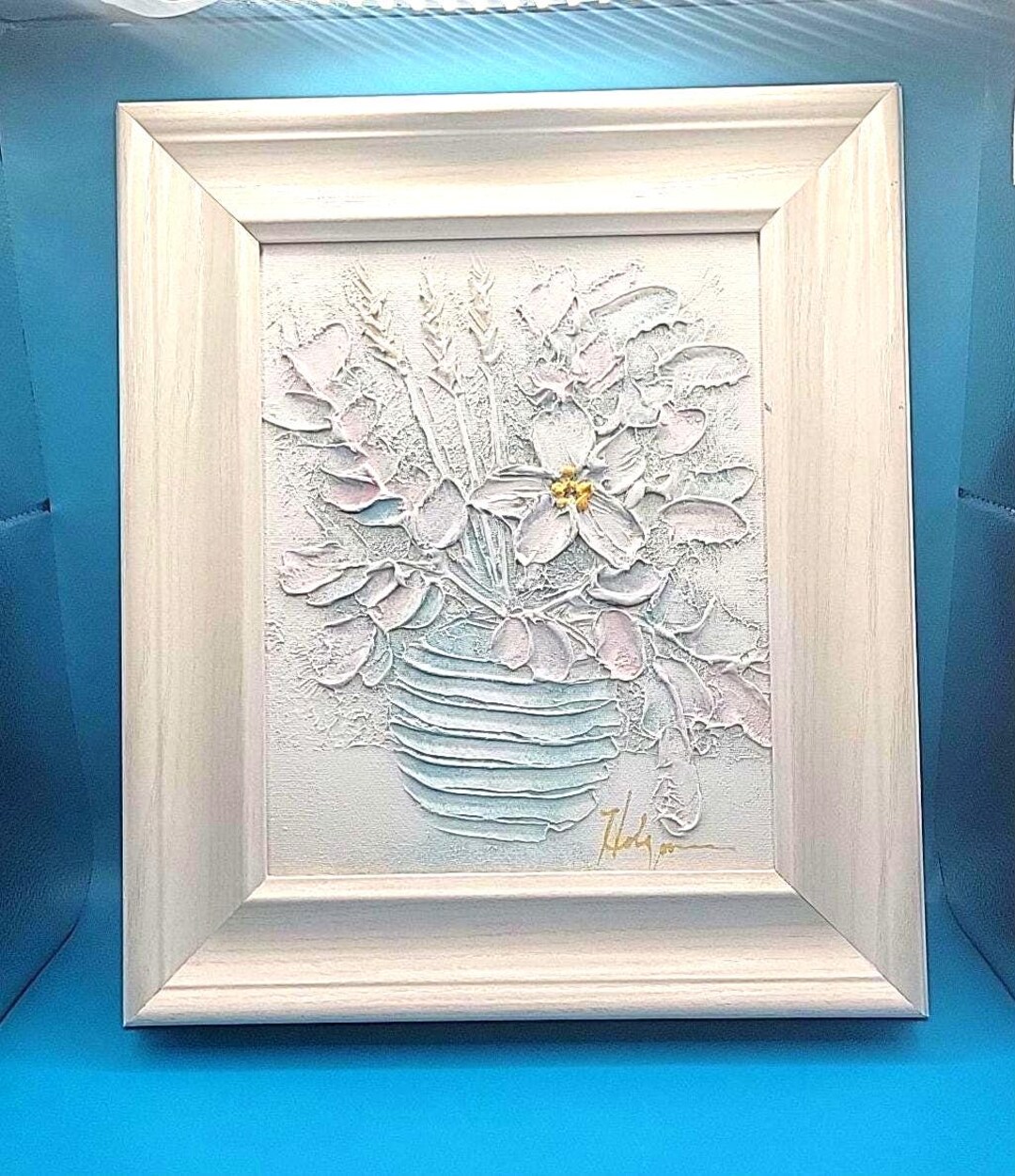 Charles Wendell Helgason II Textured Oil Painting Floral Art in White ...