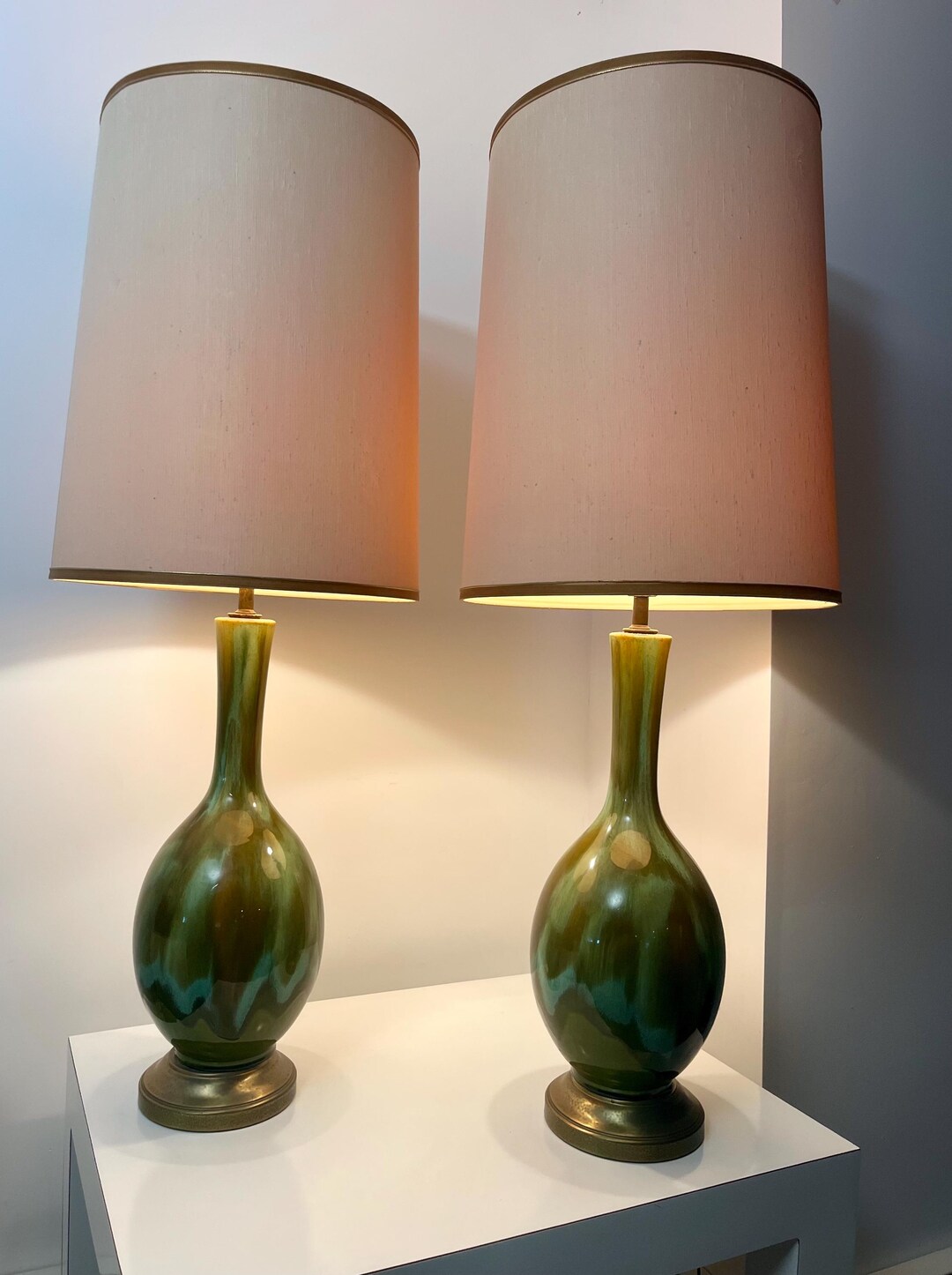 Vintage MCM Drip Glaze Ceramic Table Lamps - Etsy