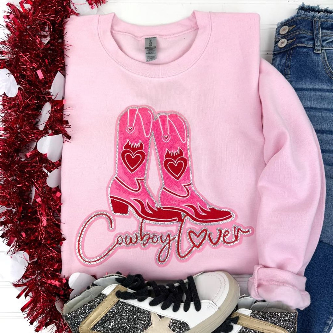 PREORDER: Cowboy Lover Chenille Patch Sweatshirt in Pink - Etsy