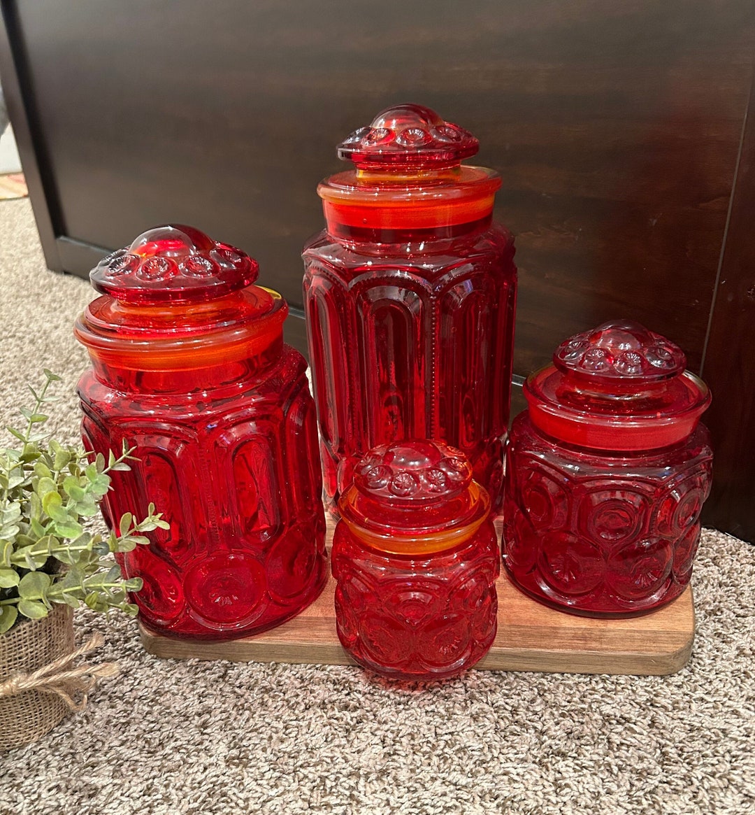 Le Smith Amberina Red Glass Canister Set Smith Moon And Stars Etsy