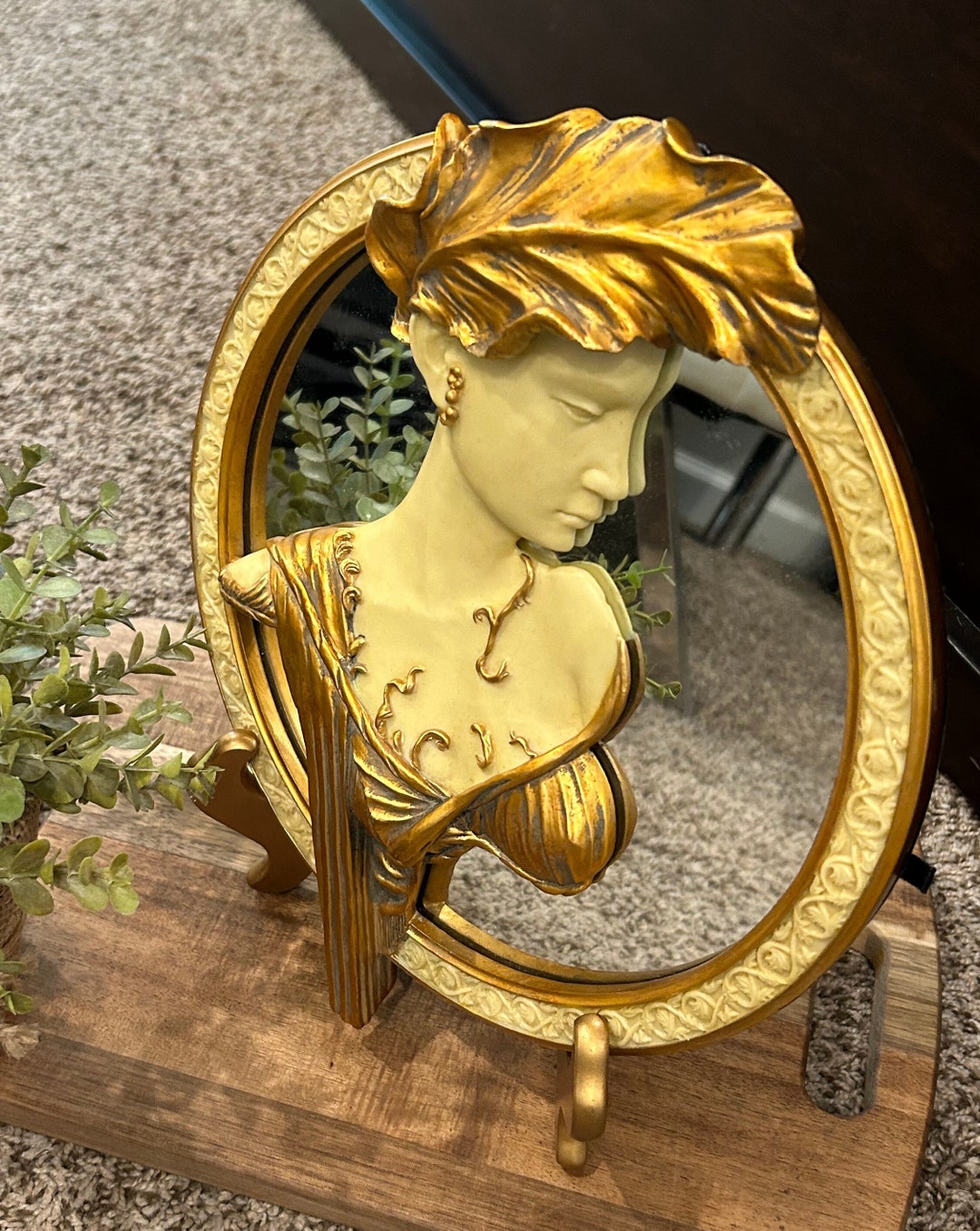Art Deco 1930's Art Nouveau Mirror With Gold Female Bust Alabaster. Art ...
