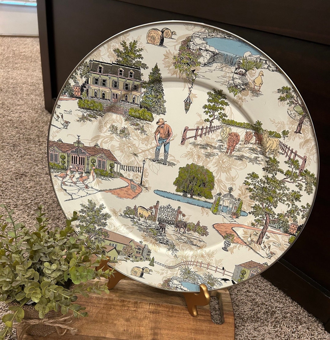 Very Rare Mackenzie Childs Aurora Farm Yard Courtly Check Large Serving ...