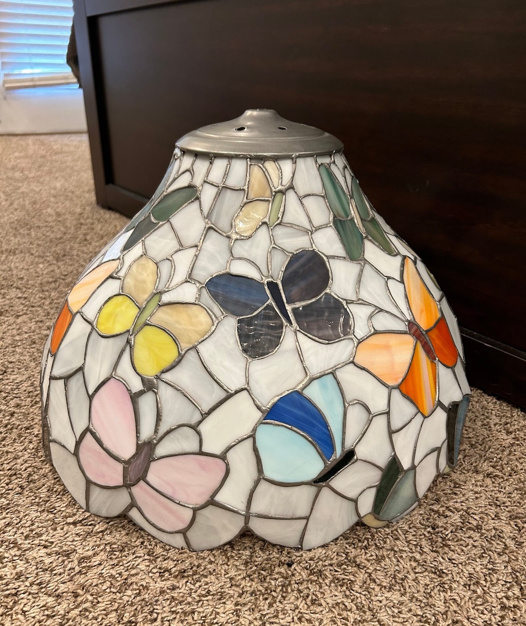 Vintage Stained Glass Butterfly Lamp Shade. Tiffany Style Large Stained ...