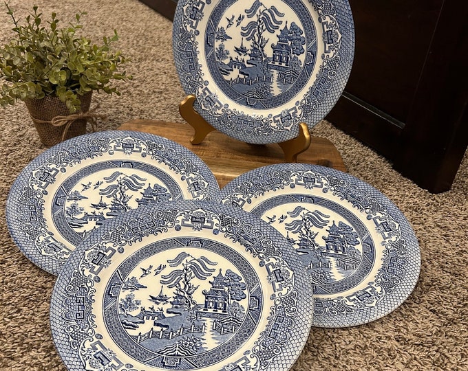 EIT English Ironstone Blue Willow Set of 4 (FOUR) 10 3/8" Dinner Plates ...