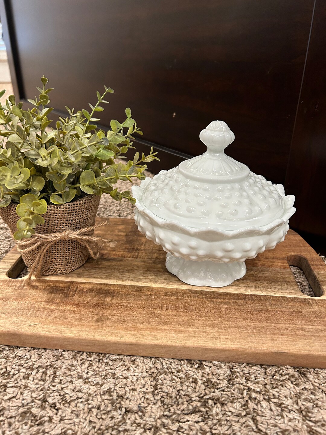 Fenton Glass. Made USA. Hobnail Milk Glass Low Footed Candy Box W/ Lid ...